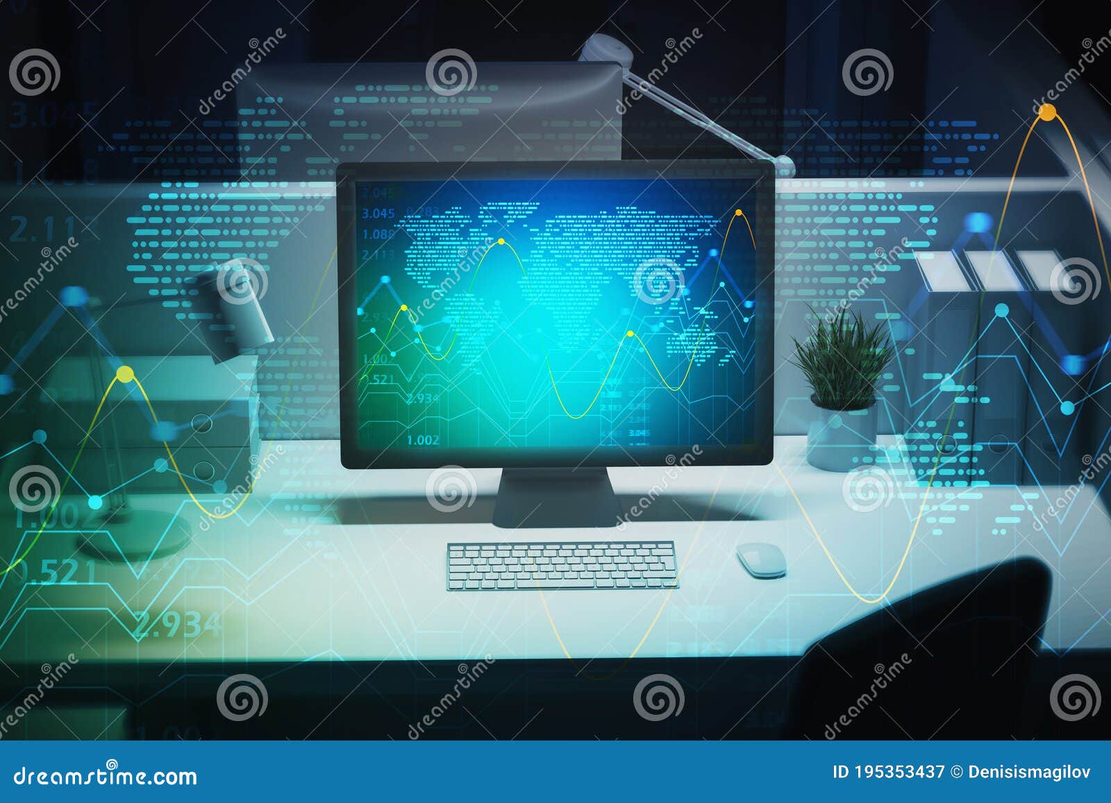 Modern Computer with Map and Graphs Stock Image - Image of bank ...