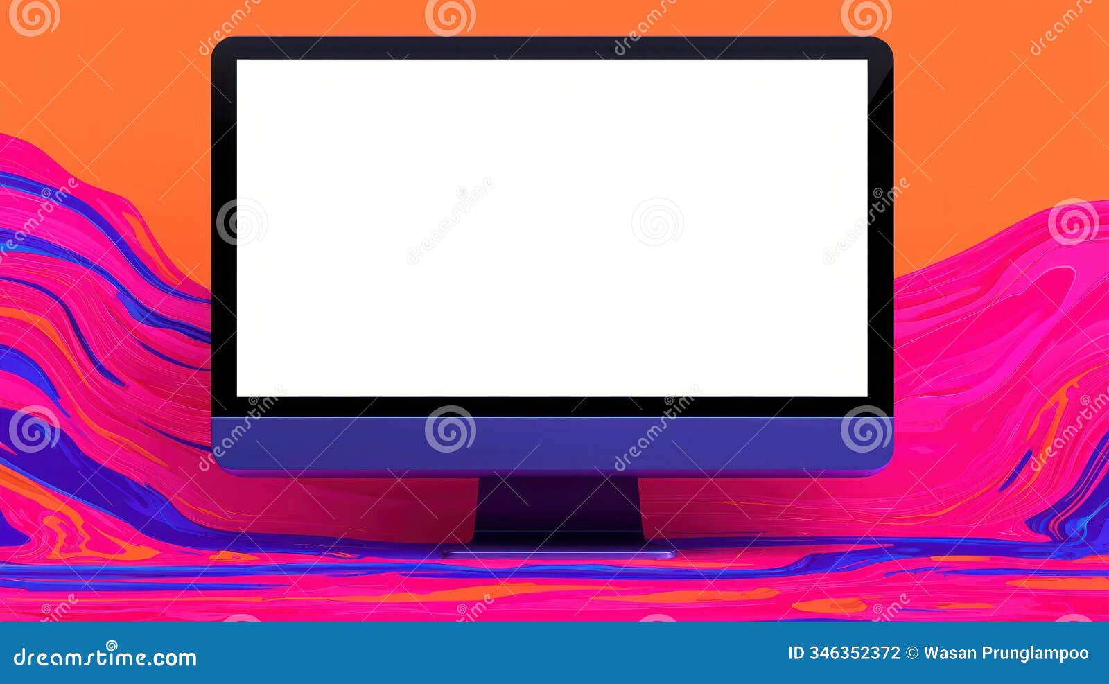 A Modern Computer Monitor with a Blank Screen on a Vibrant Abstract ...