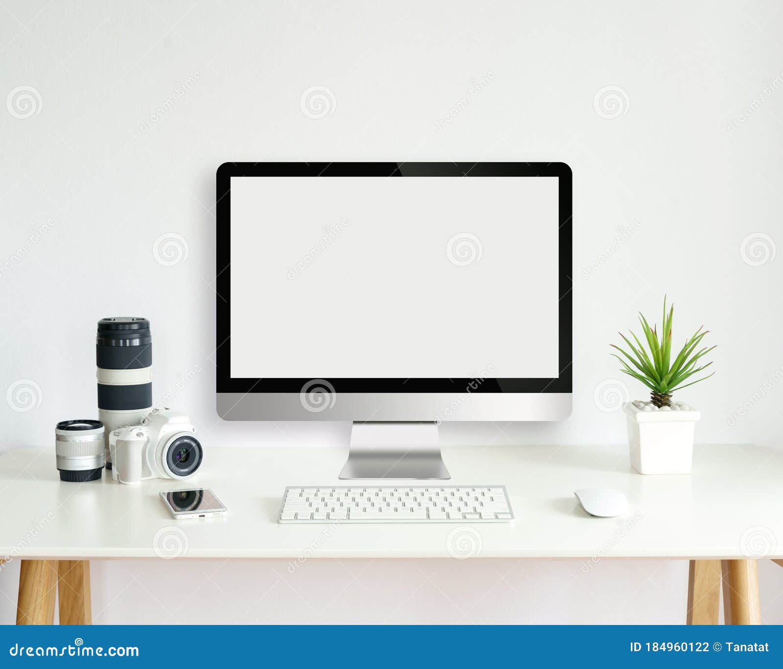 Modern Computer Monitor Template Mock Up on White Work Desk Stock Photo ...