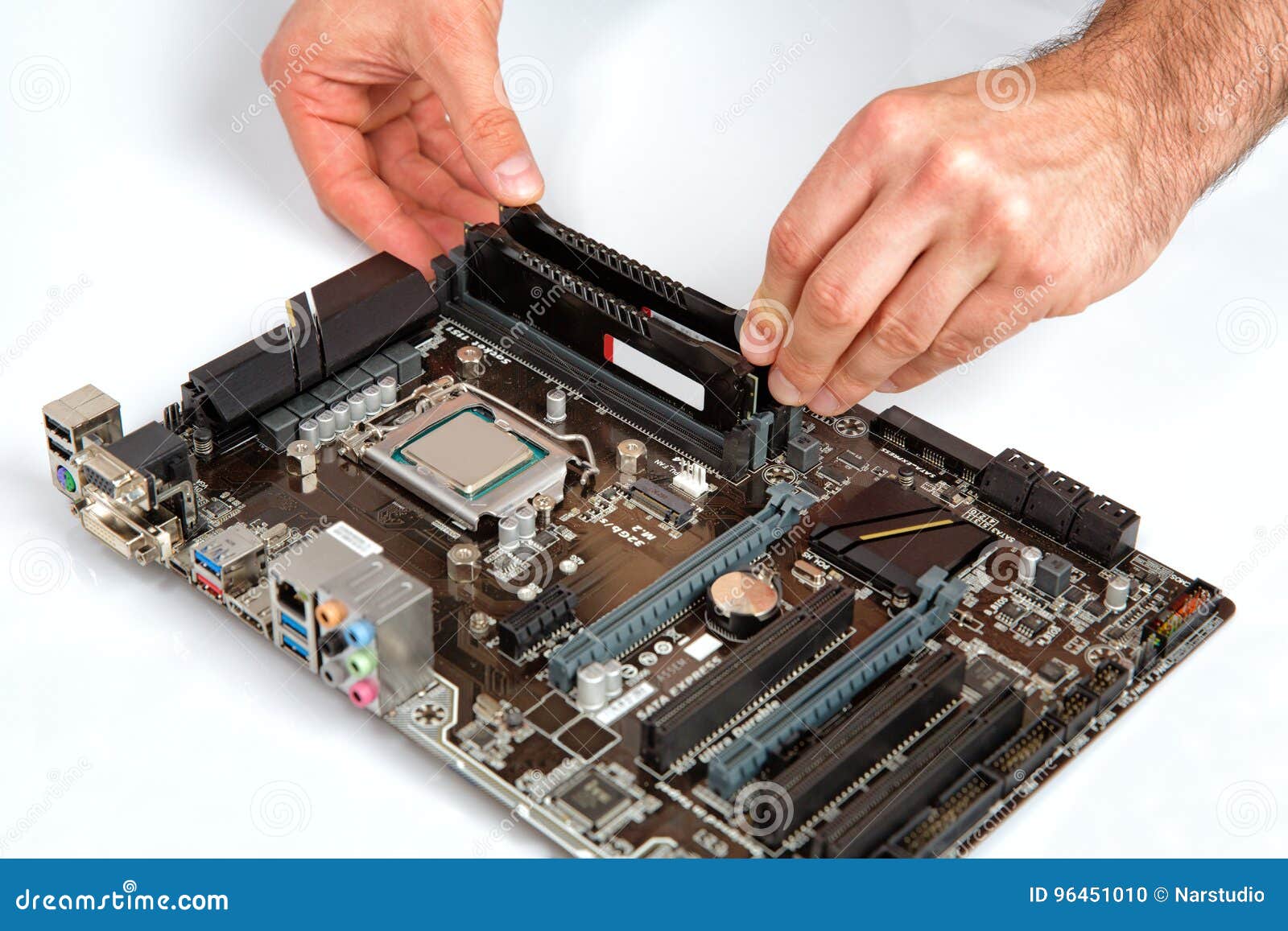 Modern Computer Mother Board Assembly, Memory Installation. Stock Photo ...