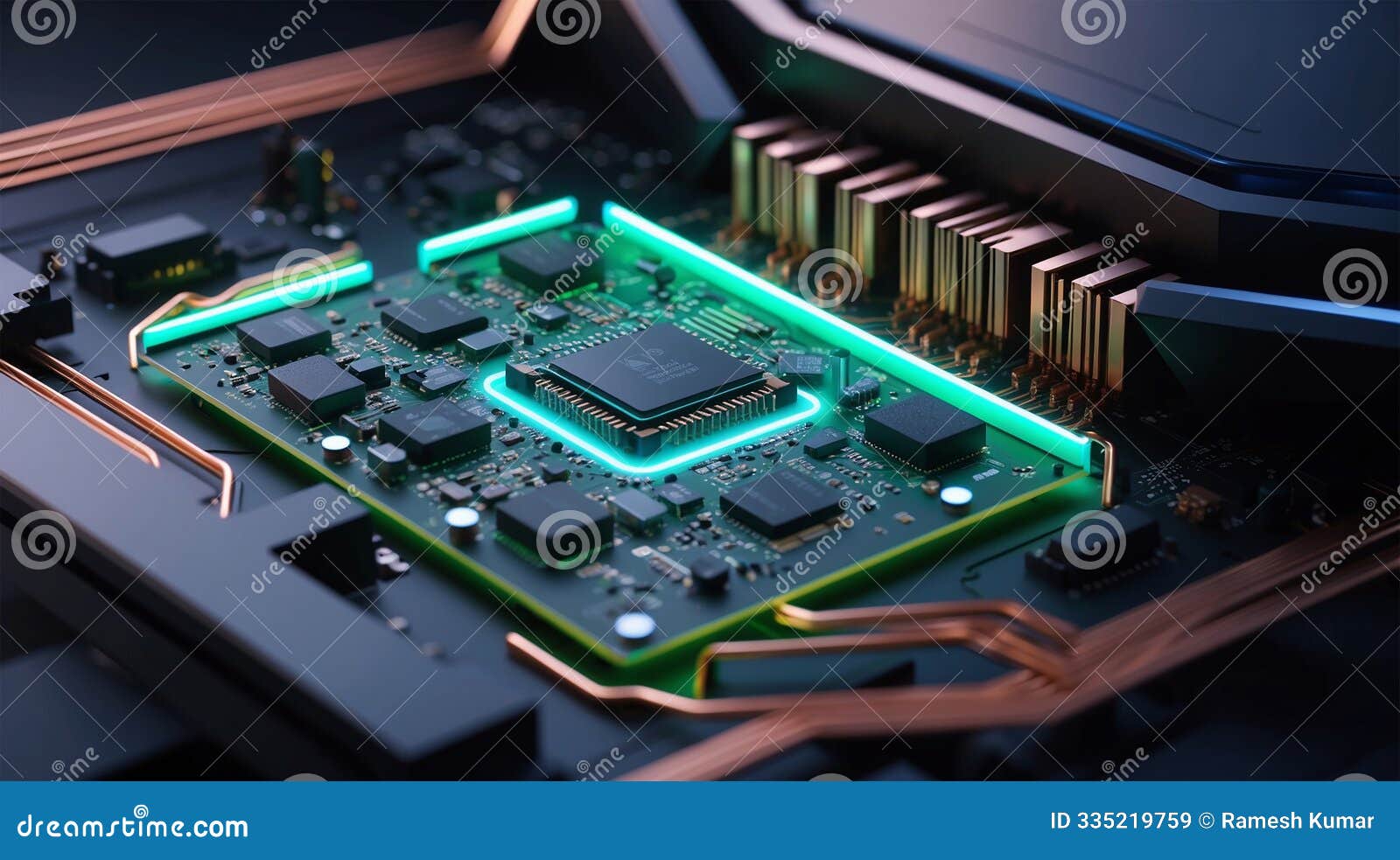 Modern Computer Motherboard with Illuminated Circuitry and Advanced ...