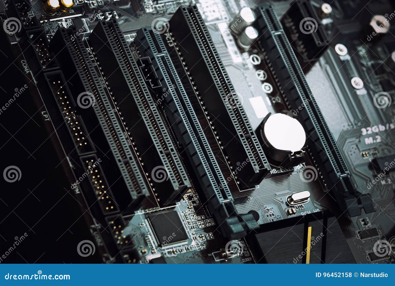 Modern Computer Motherboard Ports with Battery. Stock Photo - Image of ...