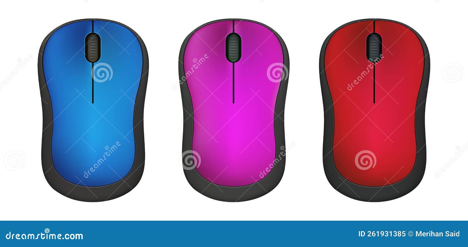 Modern Computer Mouse ,red,blue and Purple on White Background Stock ...