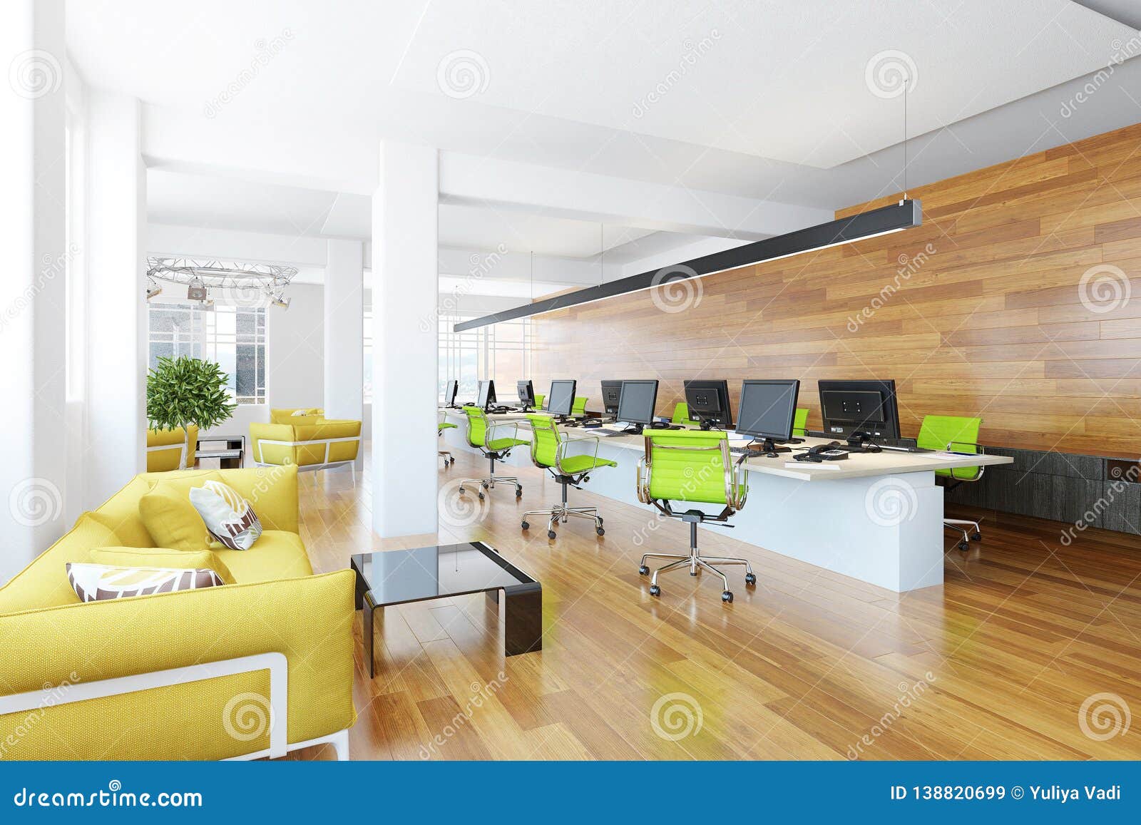 Modern Computer Office Open Space Interior. 3d Rendering Stock ...