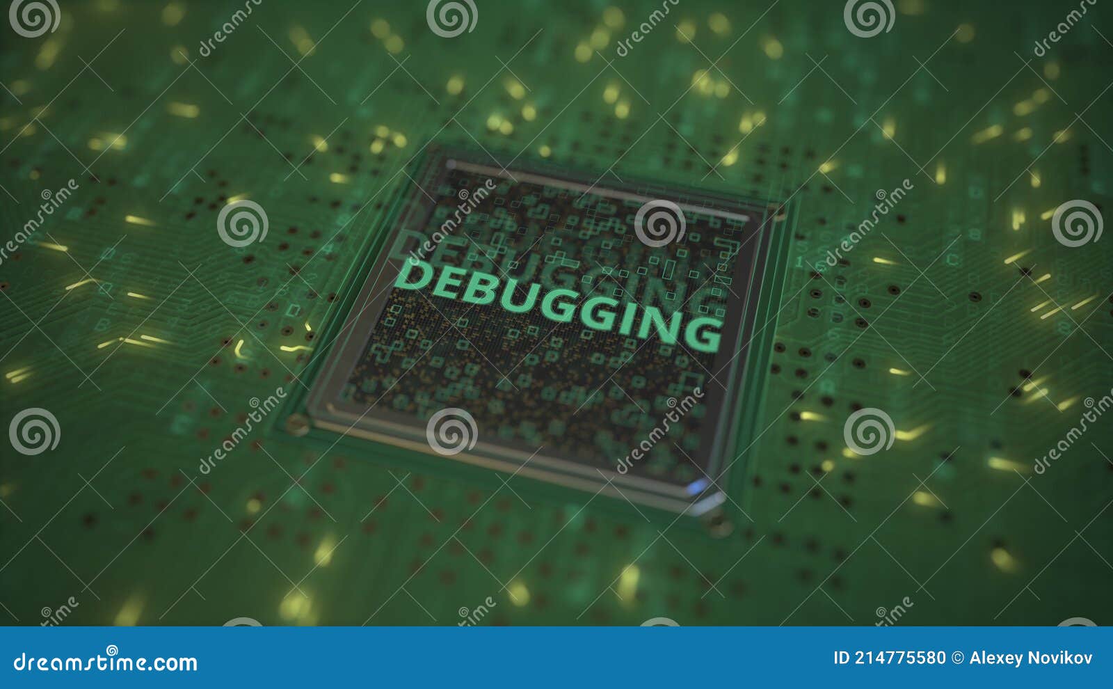DEBUGGING Text on a Computer Chip, 3d Rendering Stock Illustration - Illustration of board ...