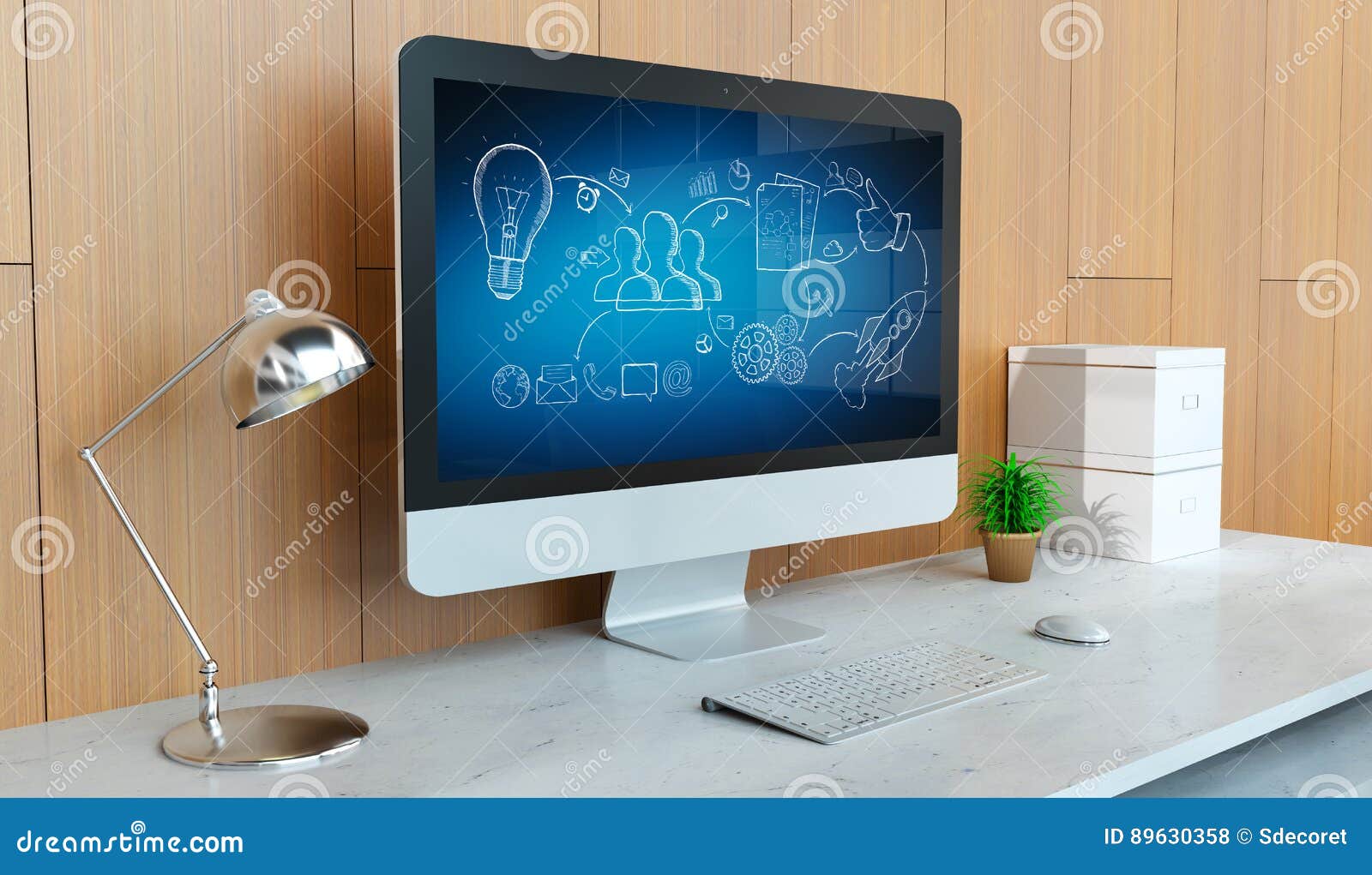 Modern Computer with Project Presentation 3D Rendering Stock ...