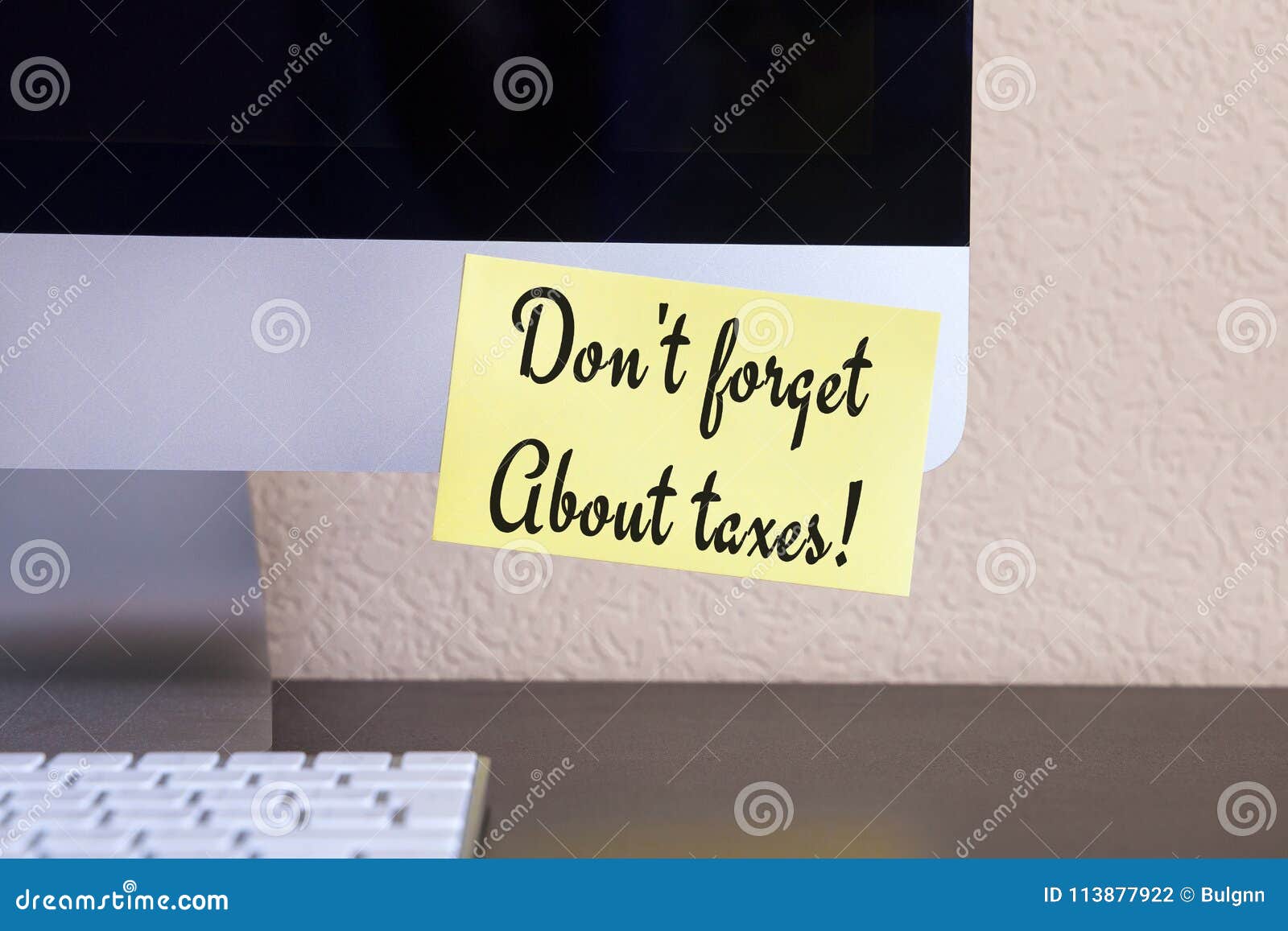 Modern Computer with Reminder Yellow Sticker Note with Text Stock Photo ...