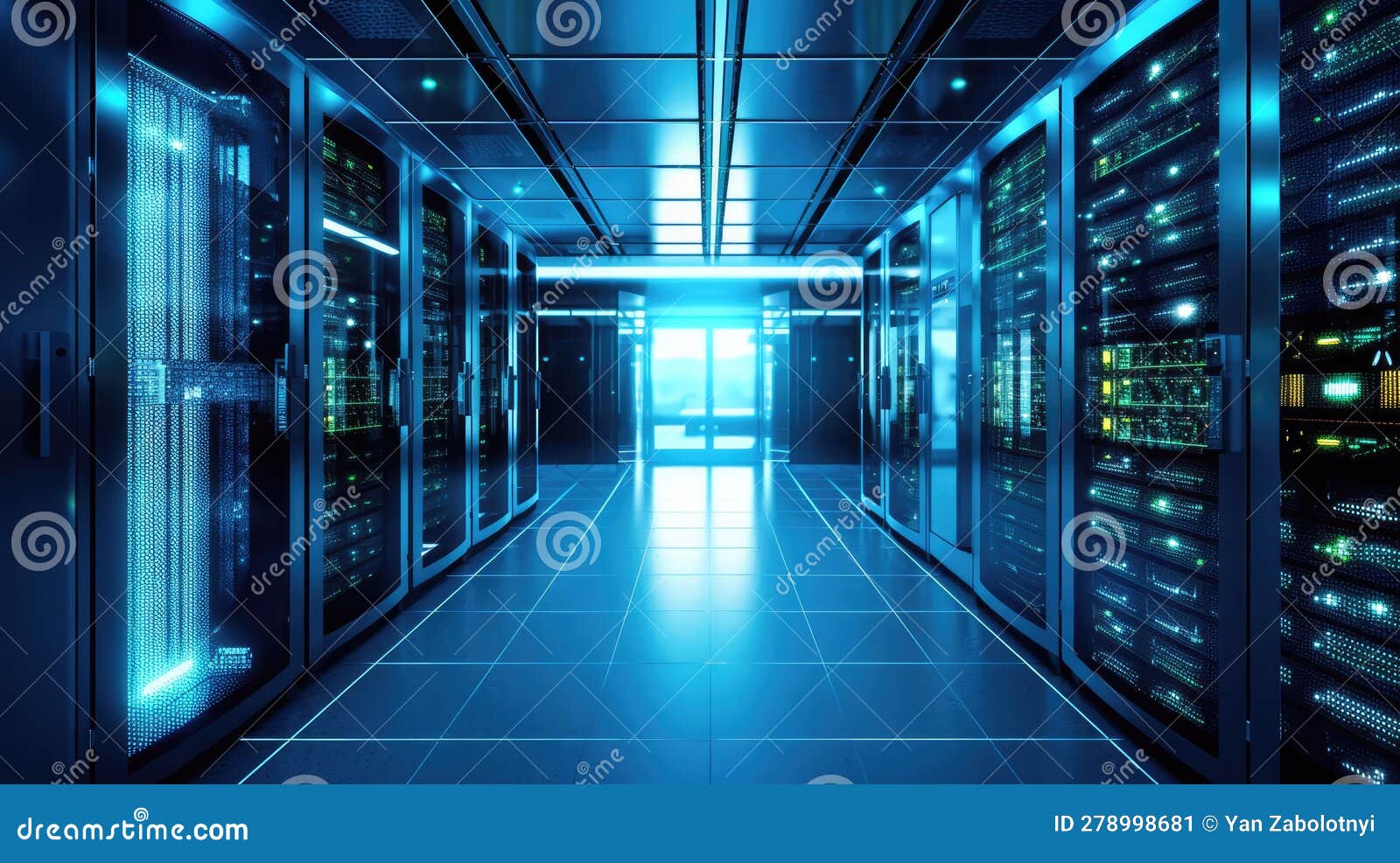 Modern Computer Room with Highperformance Servers and Fiber Optic ...