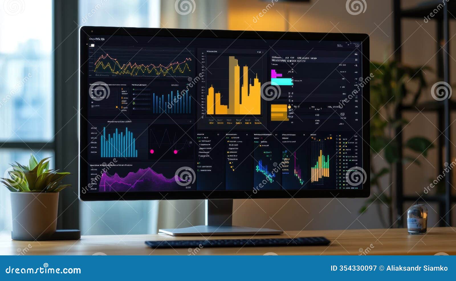 Modern Computer Screen Displaying Interactive Data Visualizations and ...