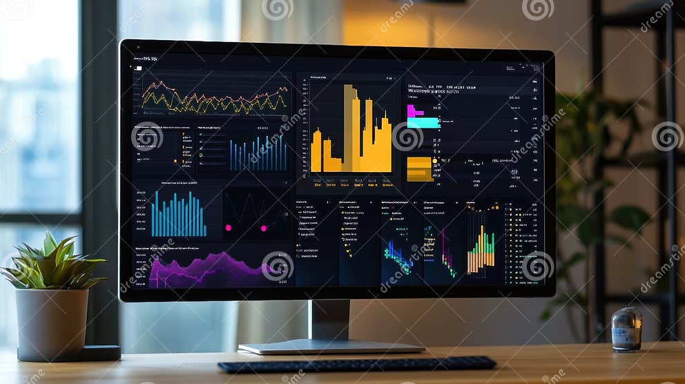 Modern Computer Screen Displaying Interactive Data Visualizations and Graphs Stock Illustration ...