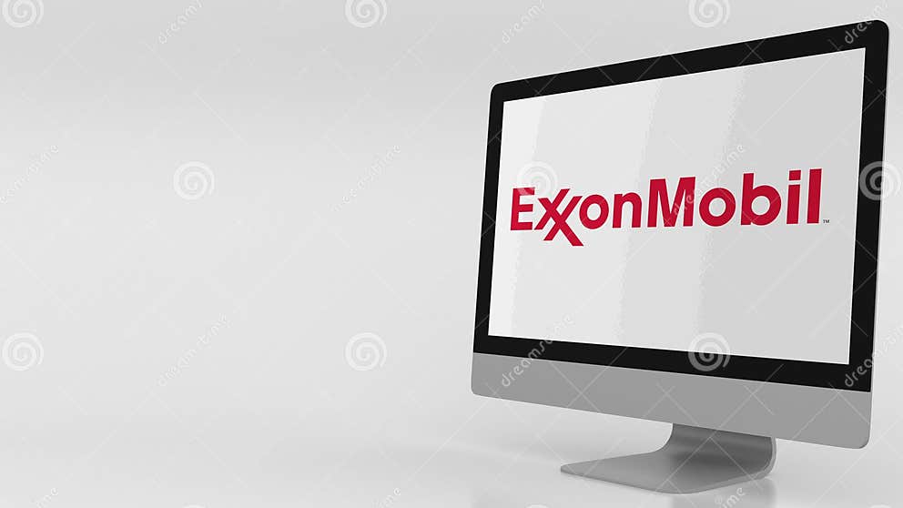 Modern Computer Screen with Exxon Mobil Logo. Editorial 3D Rendering ...