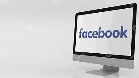 Modern Computer Screen with Facebook Logo. Editorial 3D Rendering ...