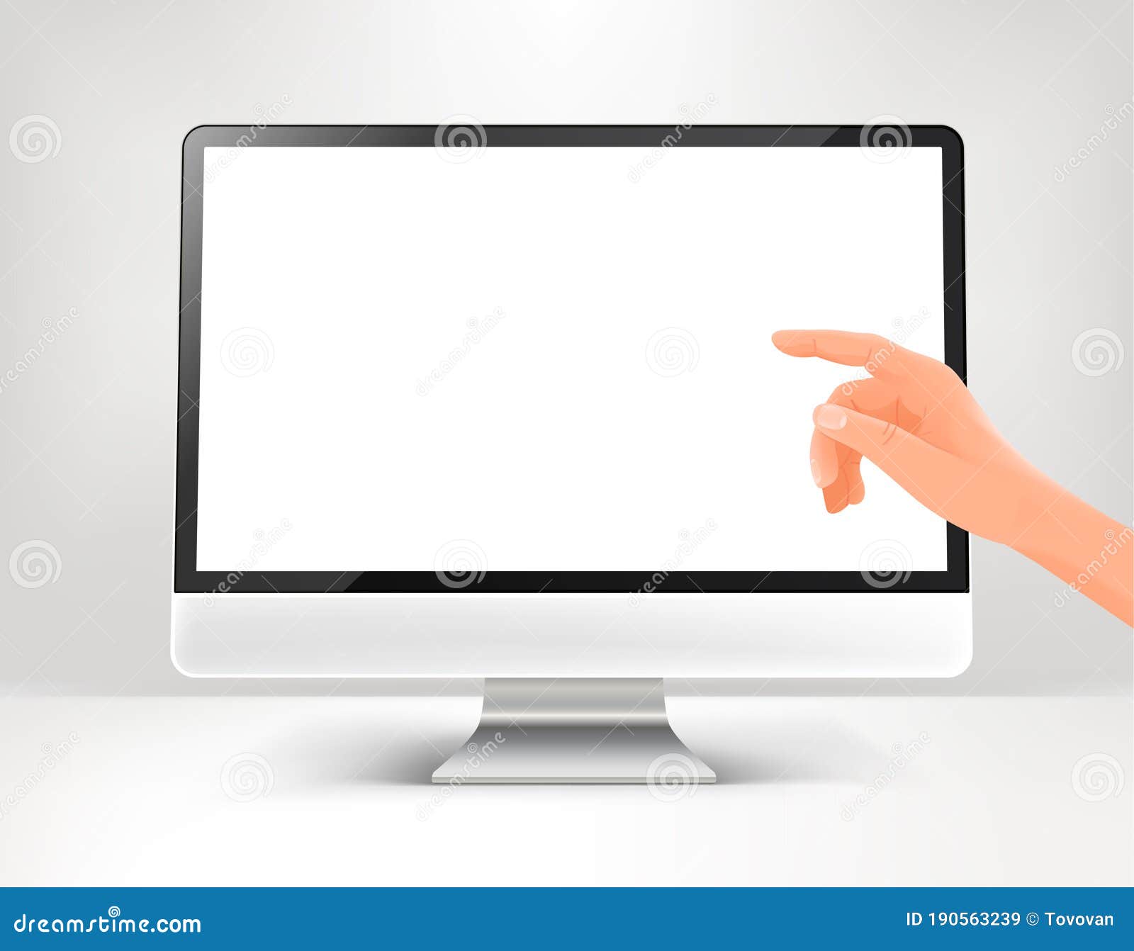Modern Computer Screen with Hand Pointing To the Screen Stock Vector ...