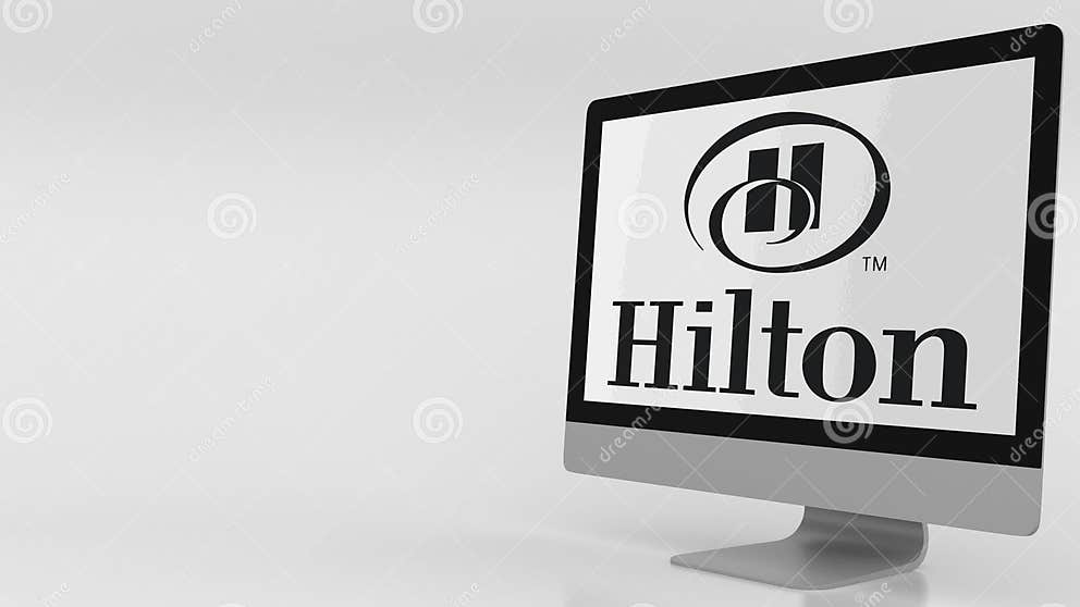 Modern Computer Screen with Hilton Logo. Editorial 3D Rendering ...