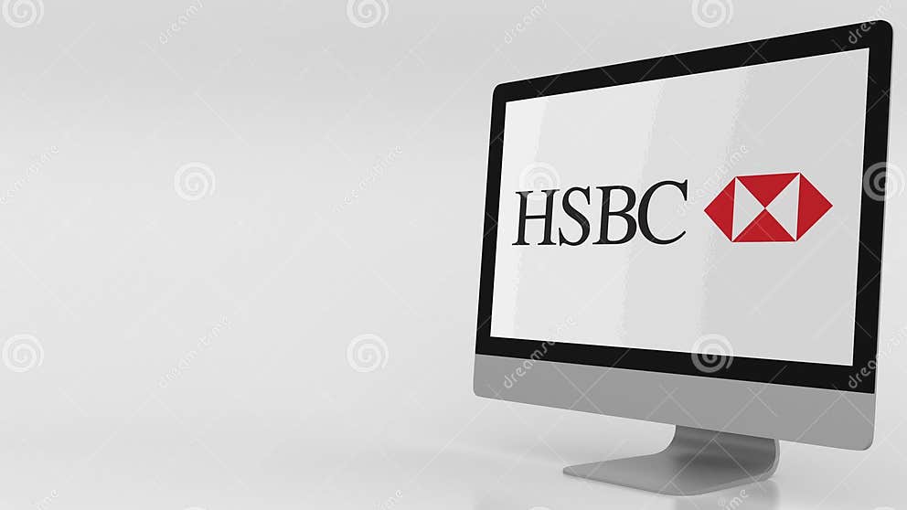 Modern Computer Screen with HSBC Logo. Editorial 3D Rendering Editorial ...