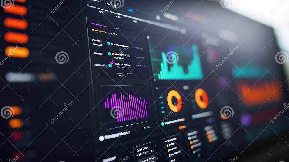 Modern Computer Screen Showing Colorful Charts, Graphs, and Data Visualization Stock Image ...