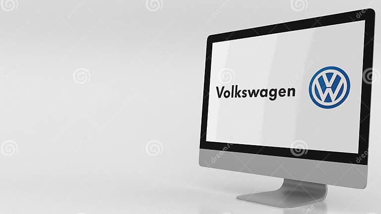 Modern Computer Screen with Volkswagen Logo. Editorial 3D Rendering ...