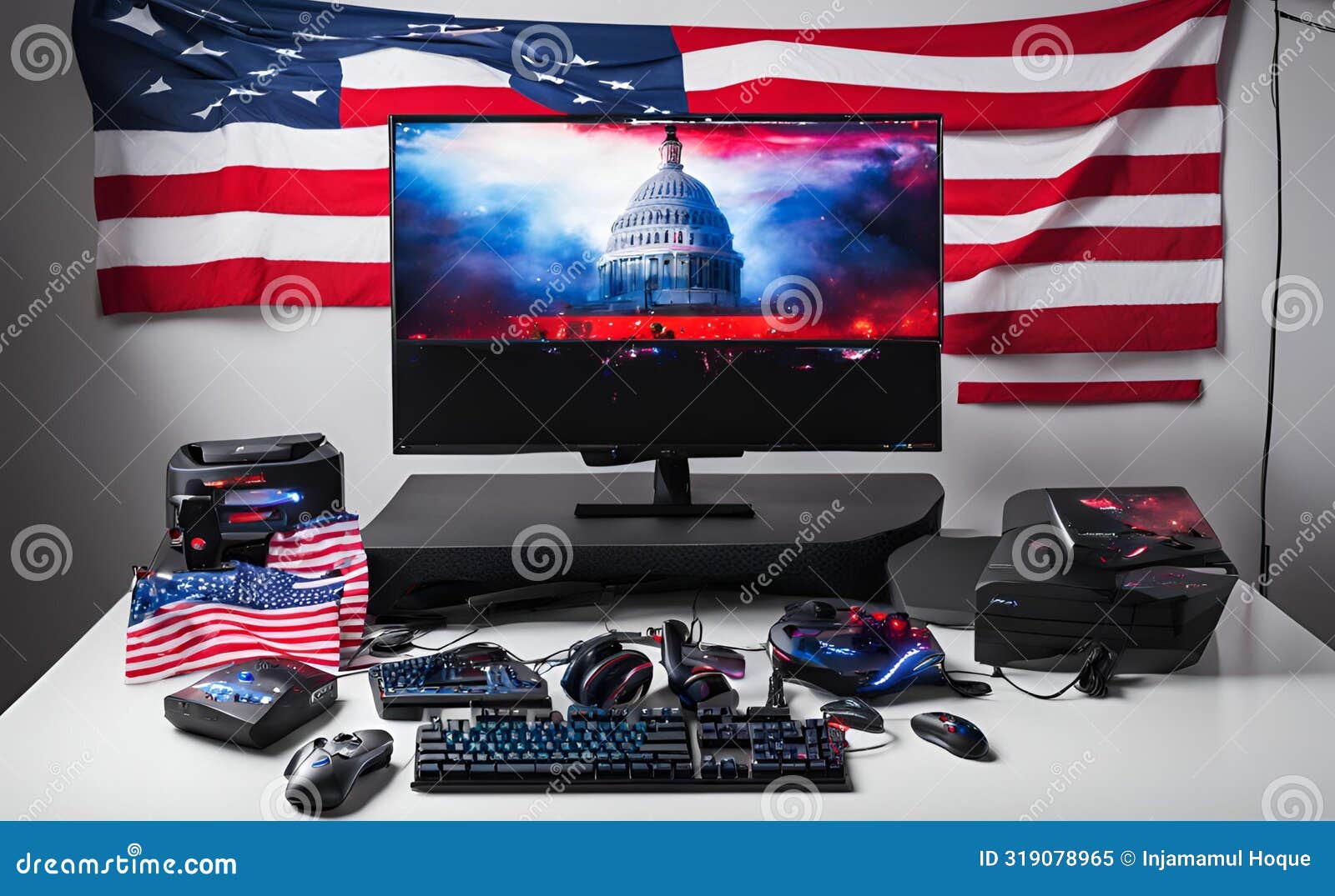 USA s RGB Gaming Setup stock illustration. Illustration of gaming ...