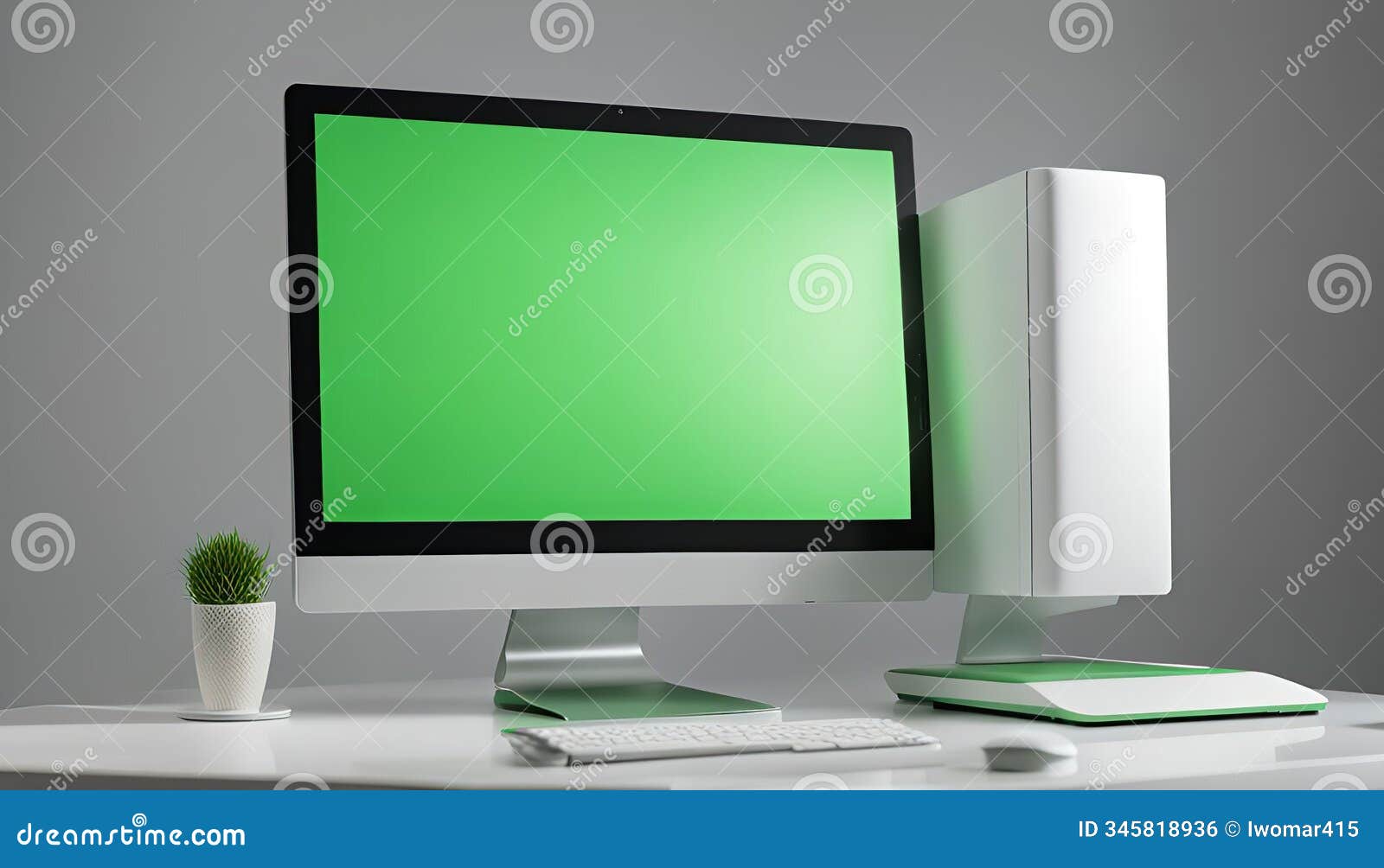 Modern Computer Setup with Green Screen Stock Illustration ...