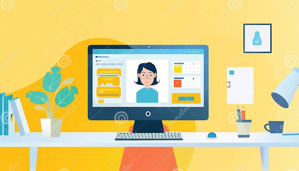 User Interface Design Displays Person Avatar on Computer Screen with ...