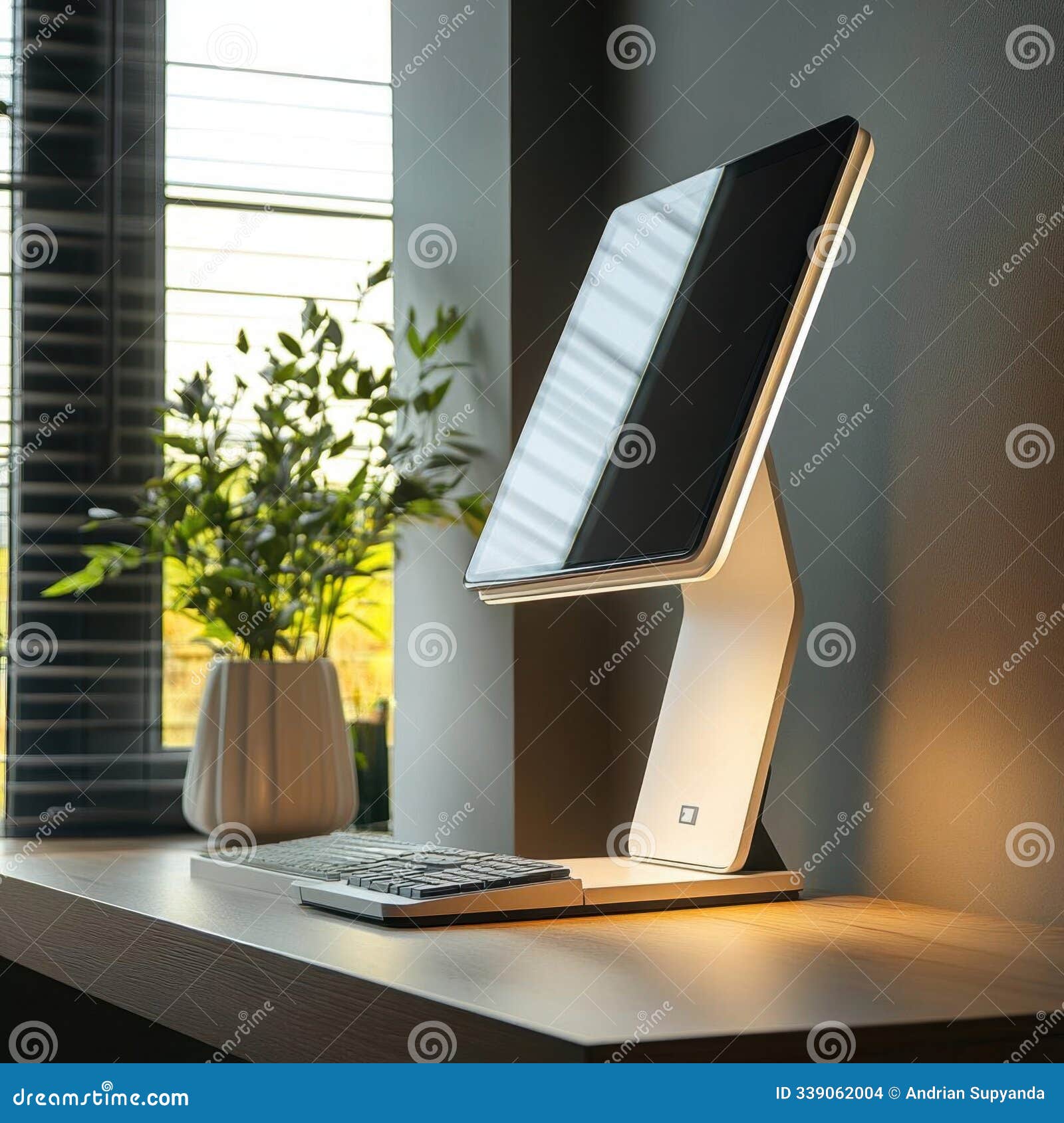 Modern Computer Setup with White Desktop and Keyboard Stock ...