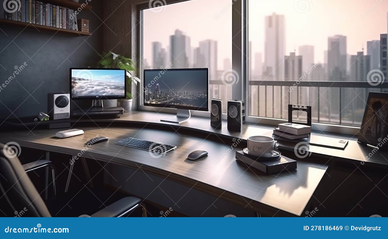 Modern Computer on Table in Office Interior. Generative AI Stock ...