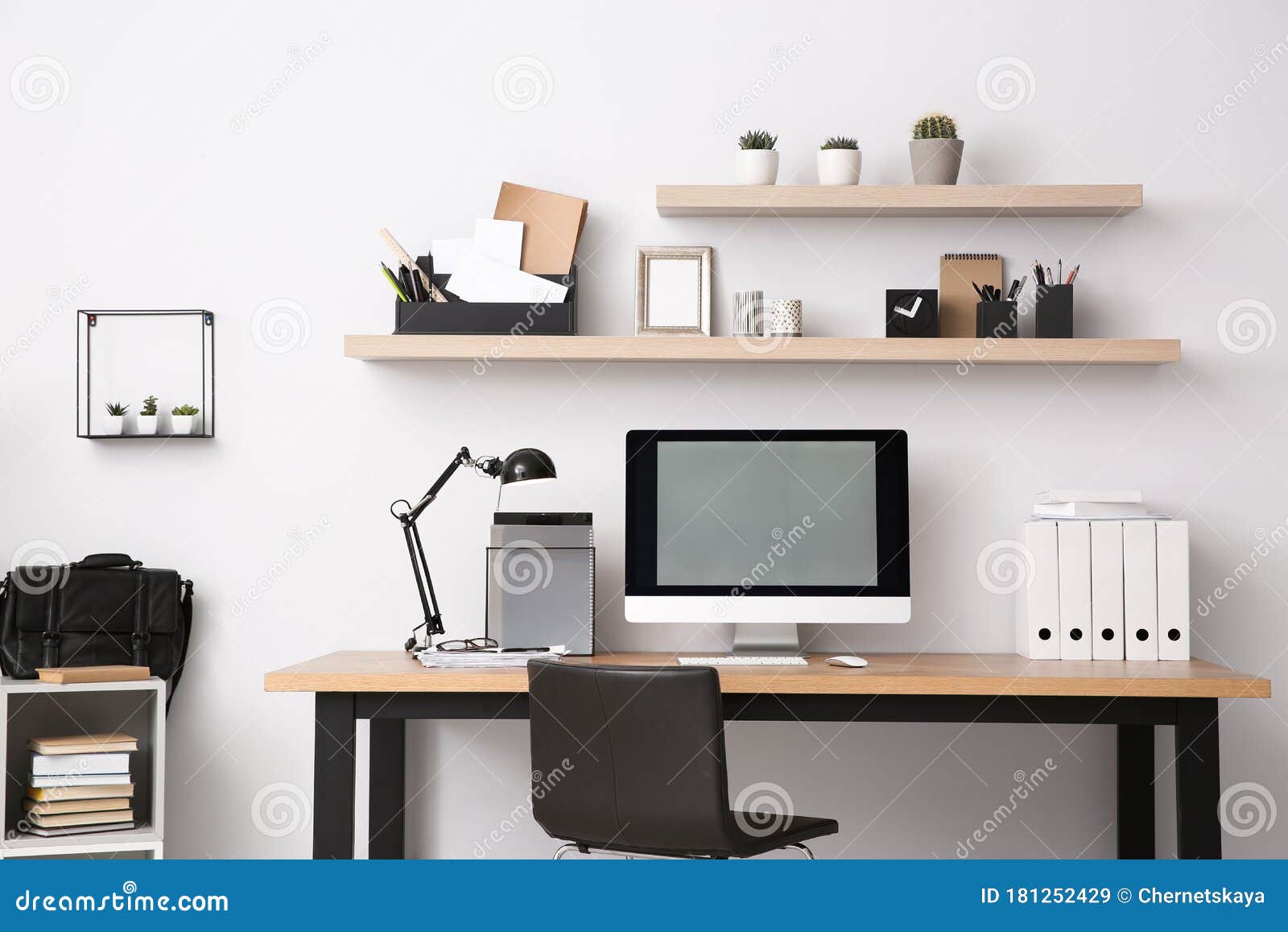 Modern Computer on Table in Office. Stylish Workplace Stock Image ...