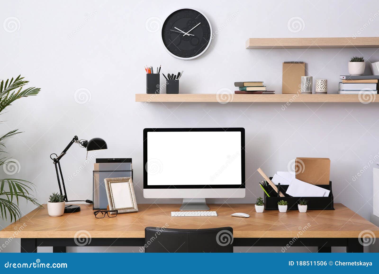 Modern Computer on Table in Office. Stylish Workplace Stock Photo ...