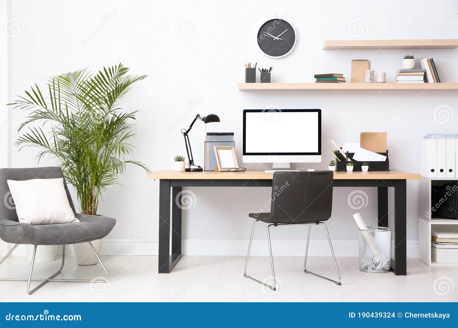 Modern Computer on Table in Office. Stylish Workplace Stock Photo ...
