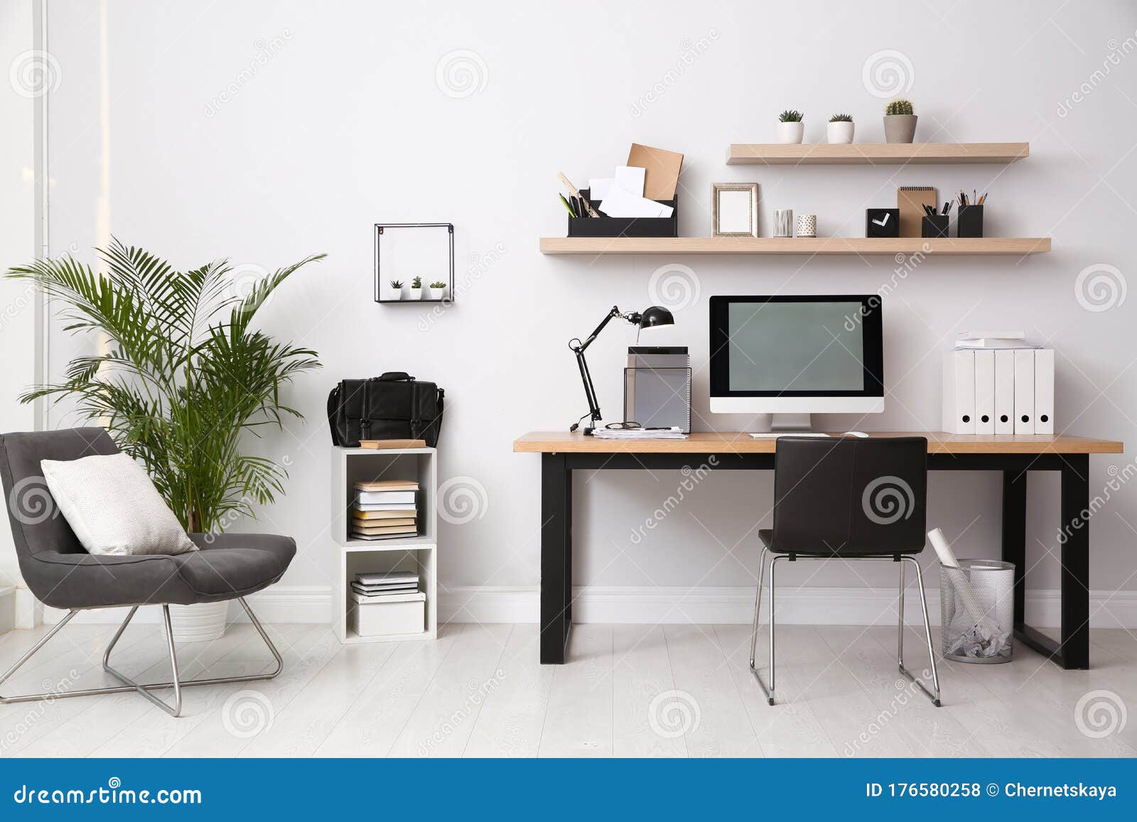 Modern Computer on Table in Office. Stylish Workplace Stock Photo ...