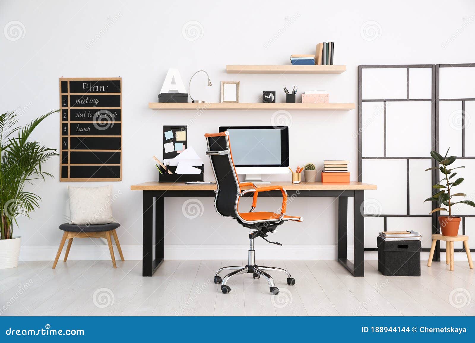 Modern Computer on Table in Office. Stylish Workplace Stock Photo ...