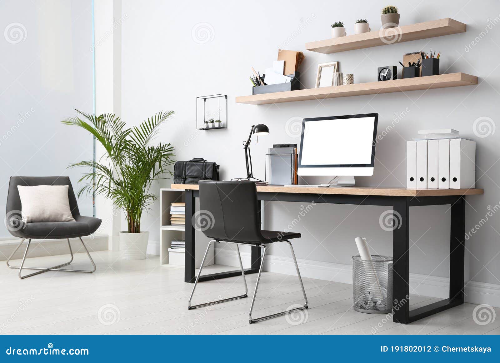 Modern Computer on Table in Office. Stylish Workplace Stock Photo ...