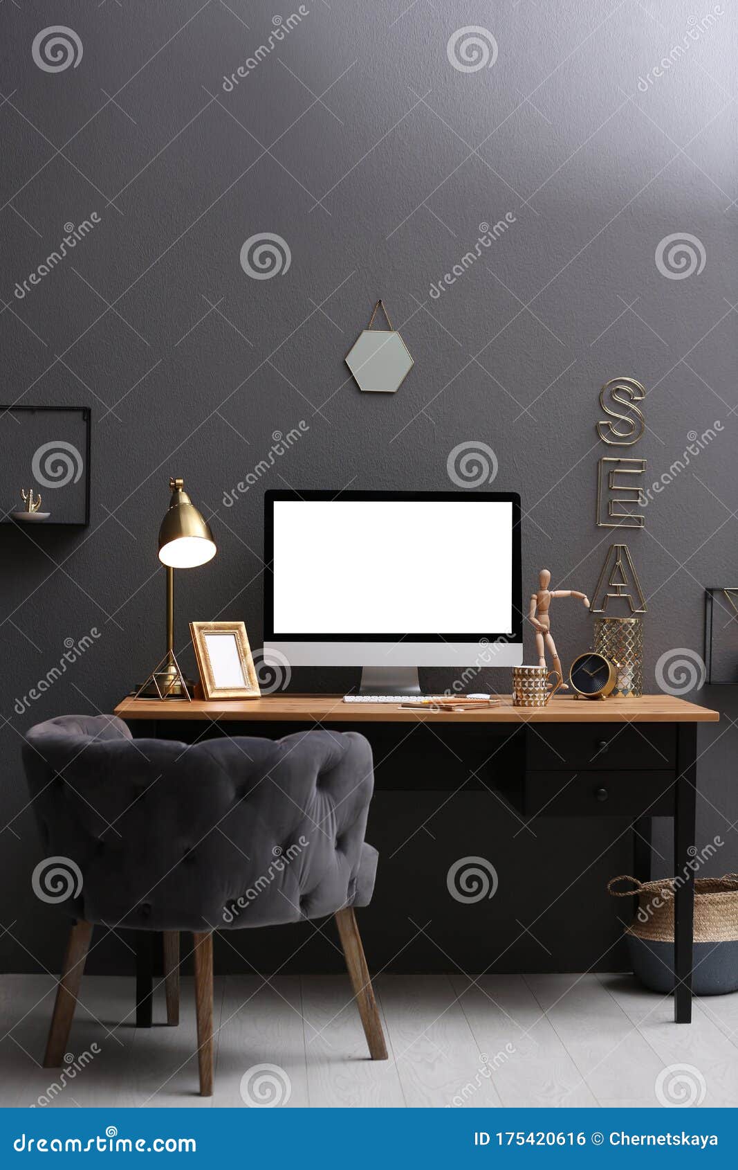 Modern Computer on Table in Office Interior Stock Photo - Image of ...