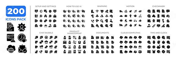 Modern Computer Technology Glyphs Icon Set Collection Stock ...