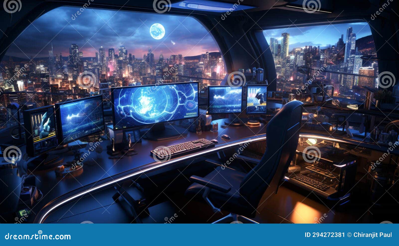 A Modern Computer Technology Room Interior Stock Image - Image of table ...