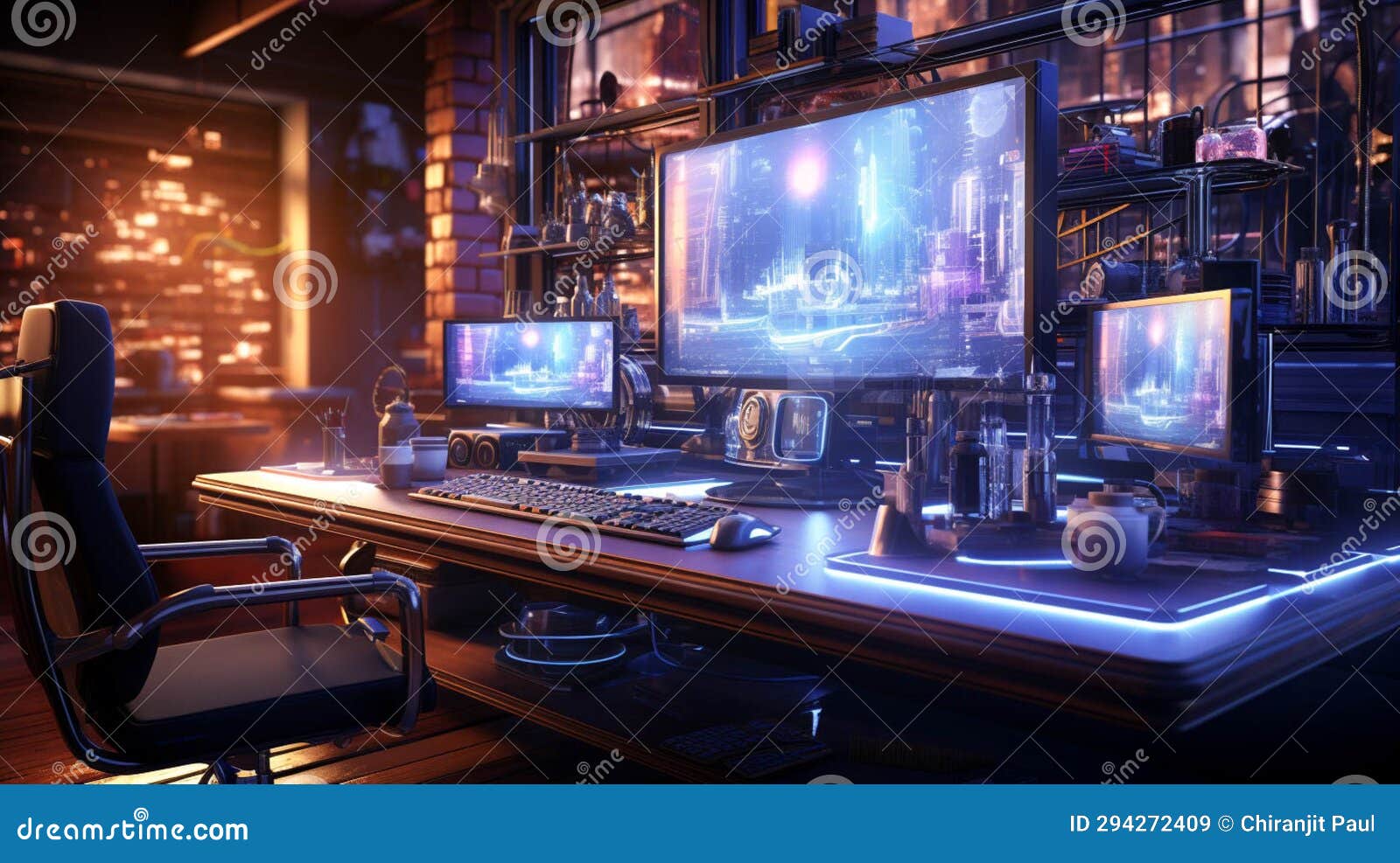 A Modern Computer Technology Room Interior Stock Image - Image of chair ...