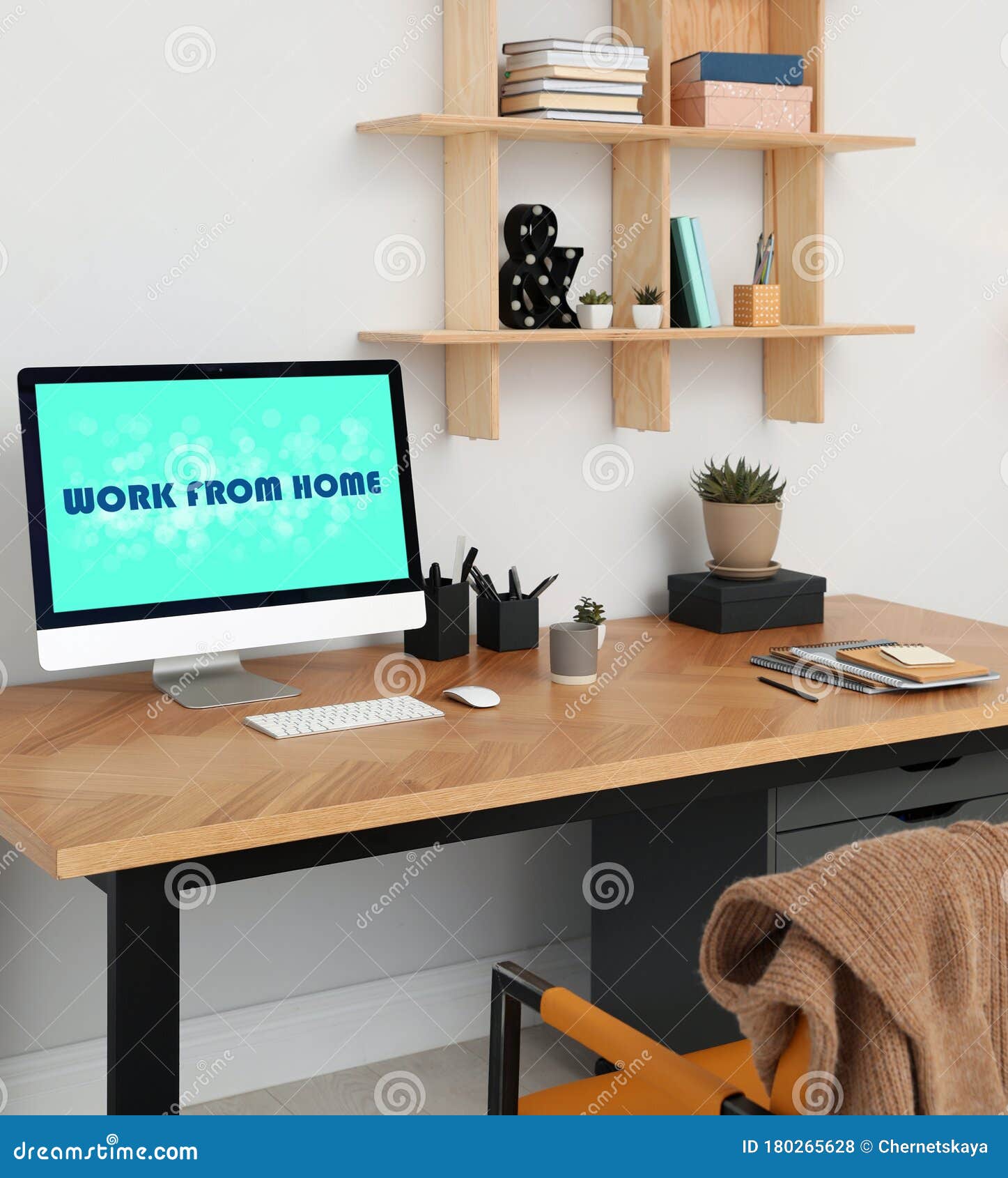 Computer with Text WORK from HOME on Table in Office Stock Photo ...