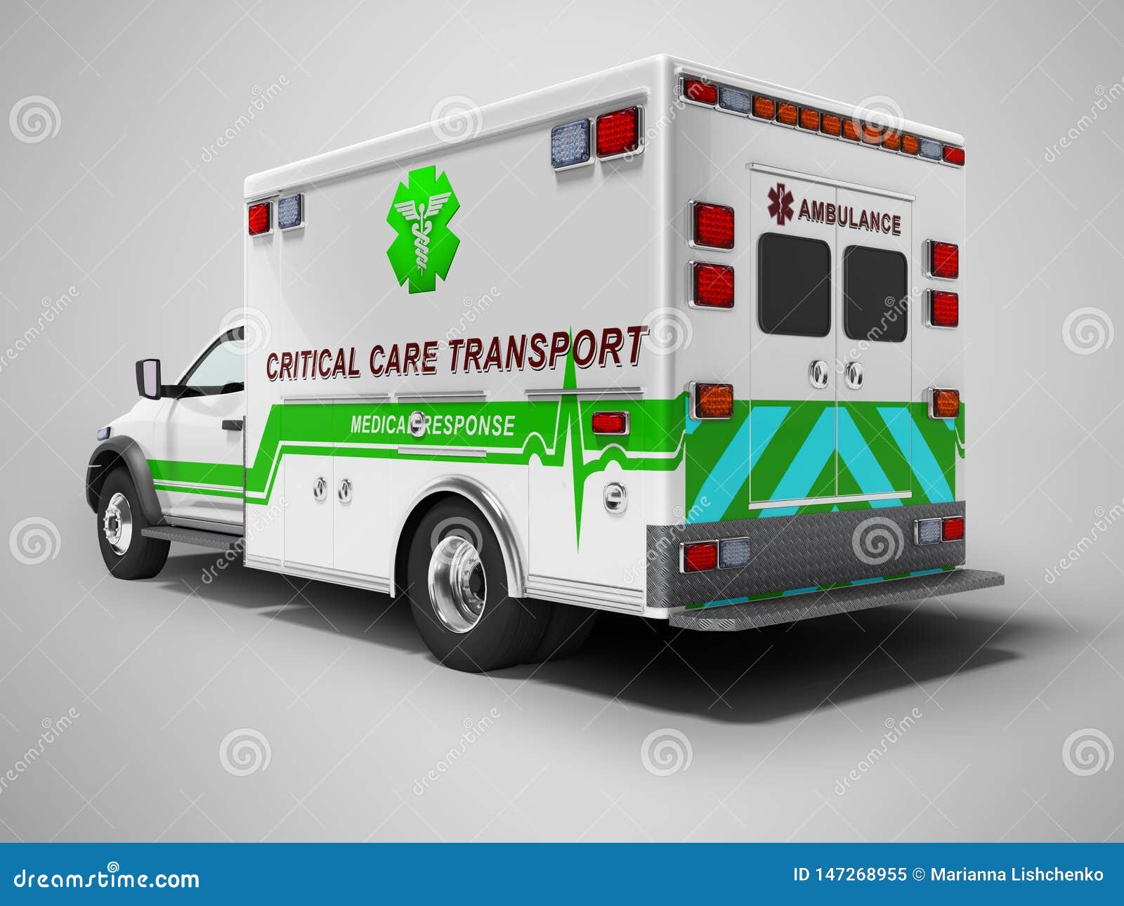 Modern Concept of Ambulance with Green 3d Render Inserts on Gray ...