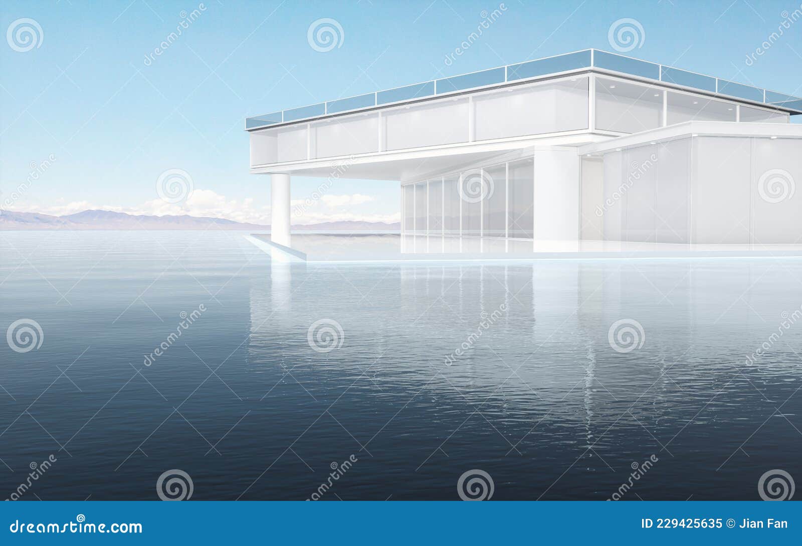 The Modern Concept Architecture on the Water, 3d Rendering Stock ...