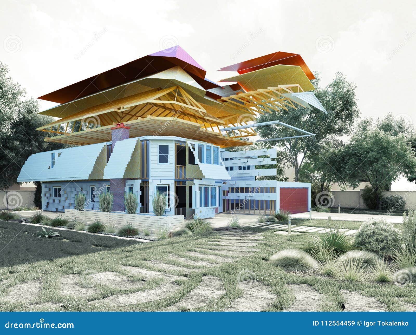 Modern Concept of Construction Works the House is Assembled by P Stock ...