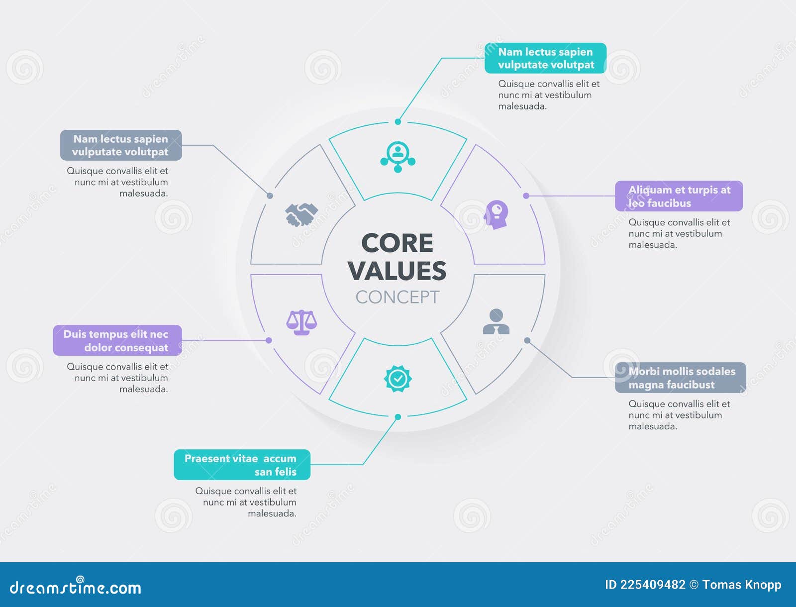 Modern Concept for Core Value Diagram with Six Steps and Place for Your ...