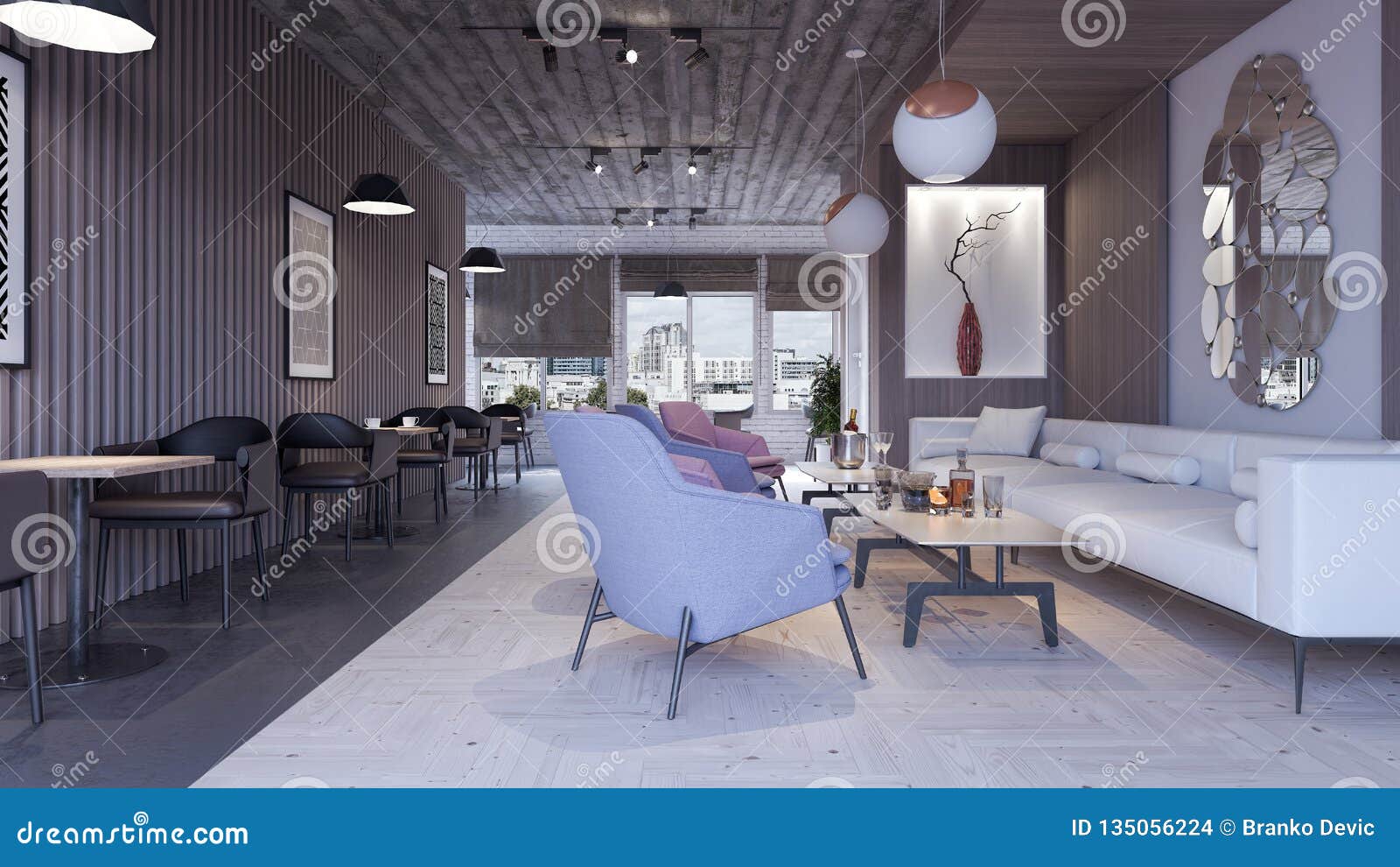 Modern Concept Design of Restaurant Lounge Bar 3d Render Stock ...