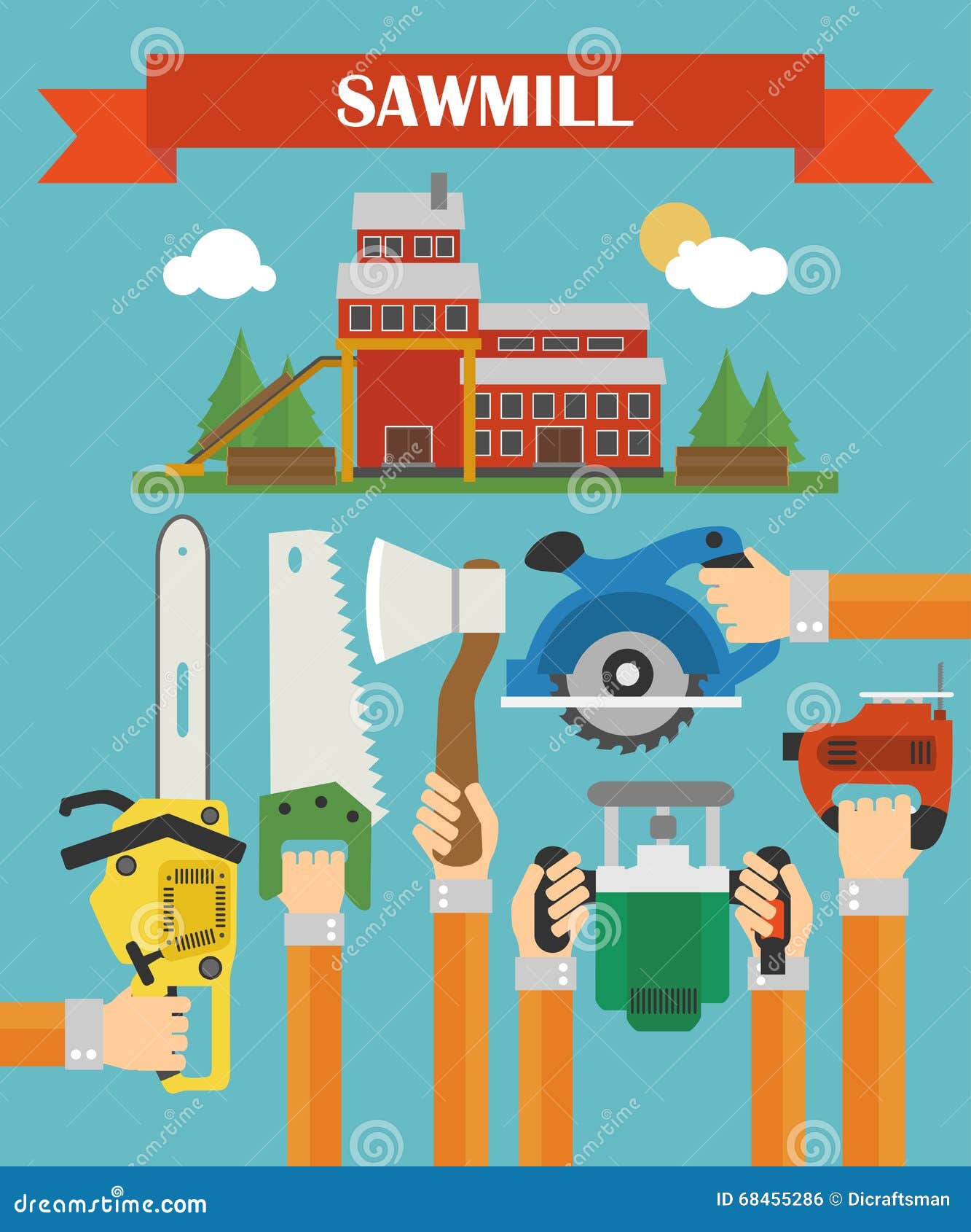 Concept Of Sawmill. Professional Lumberjacks Are Cutting Trees By ...