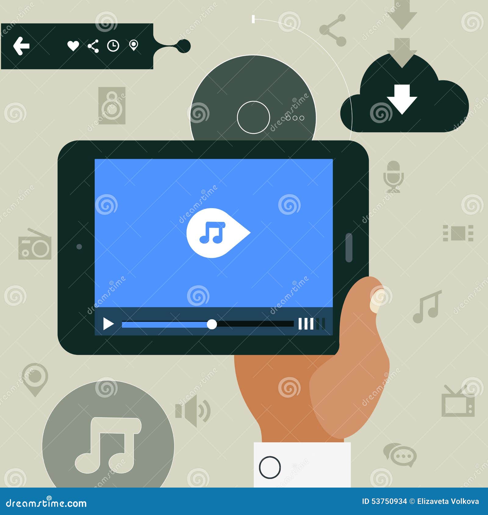 Modern Concept of Hand Holding Mobile Device with Media Player App ...