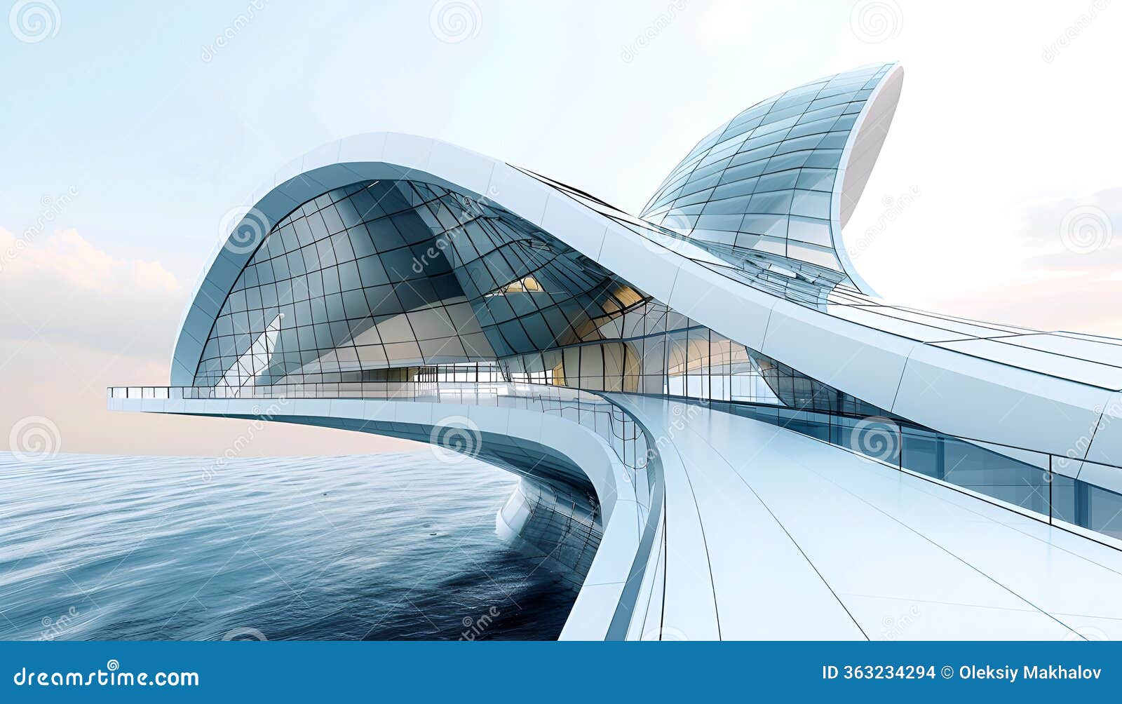 Modern Conceptual High Tech Building with Abstract Roof and Stairs ...