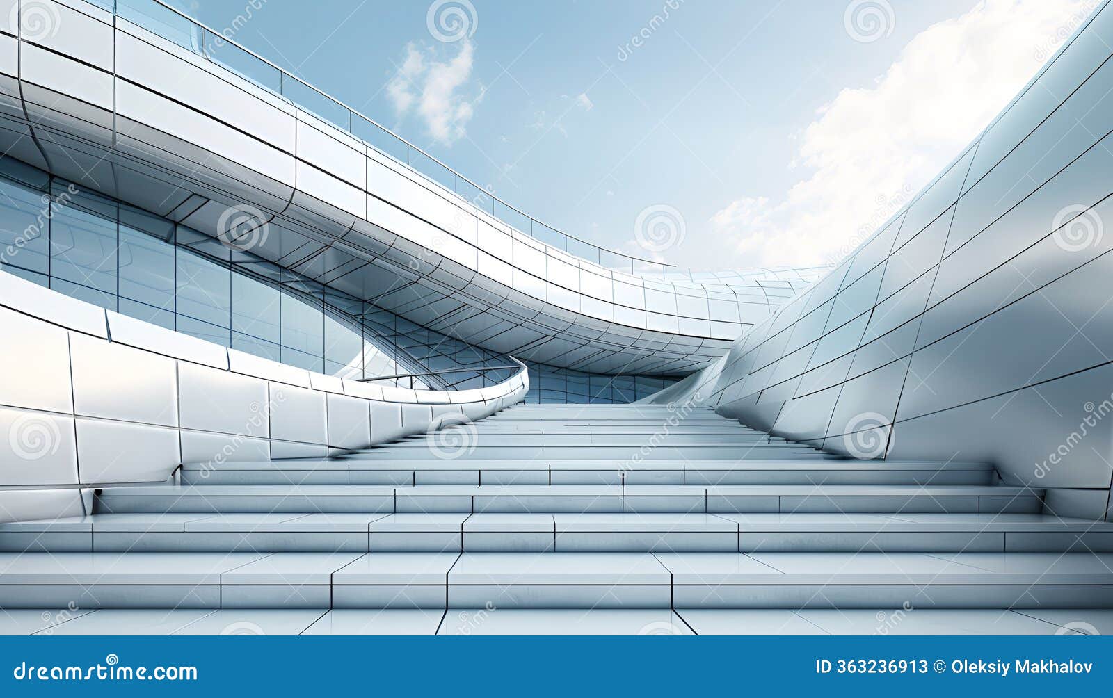 Modern Conceptual High Tech Building With Abstract Roof And Stairs ...