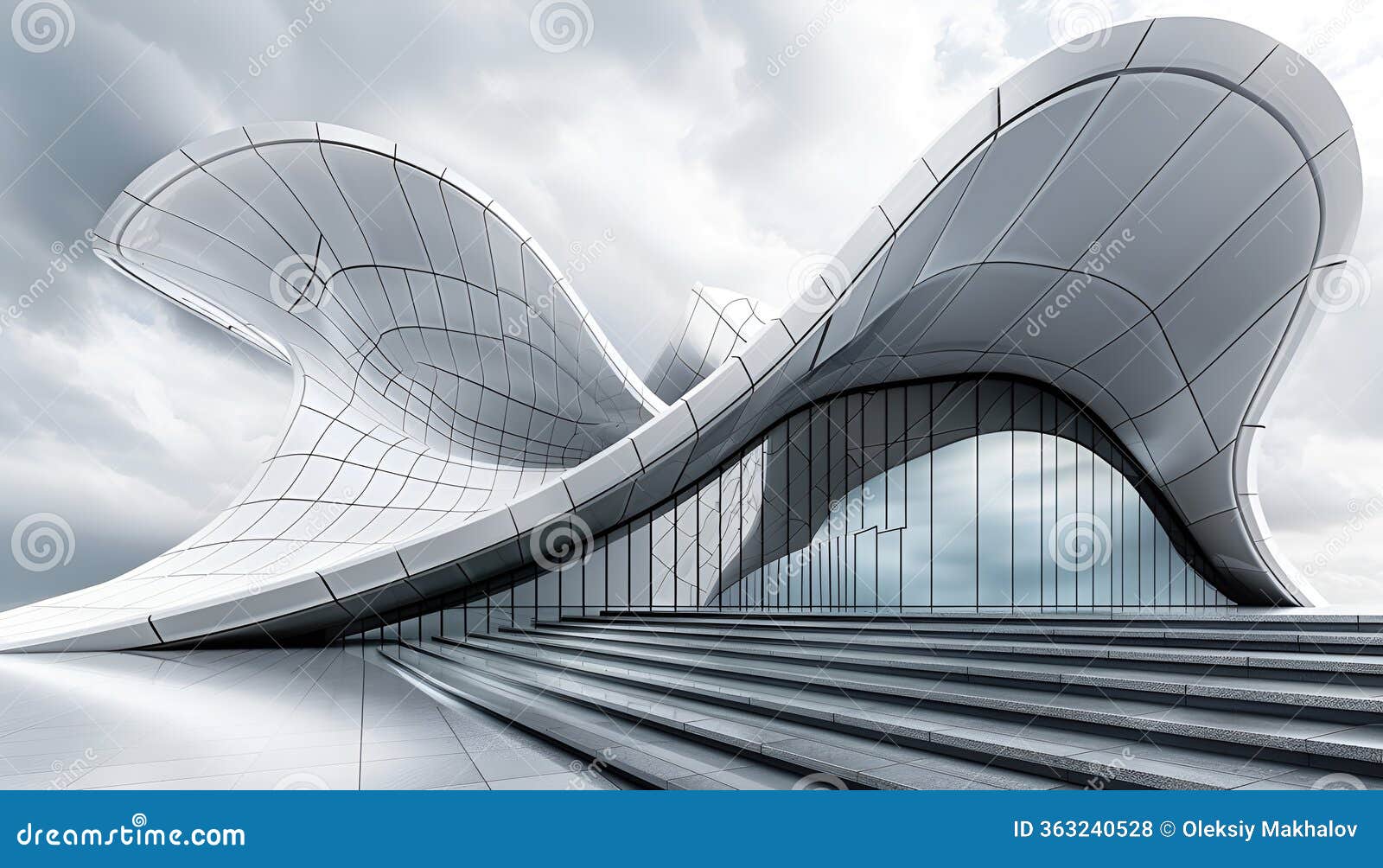Modern Conceptual High Tech Building with Abstract Roof and Stairs ...