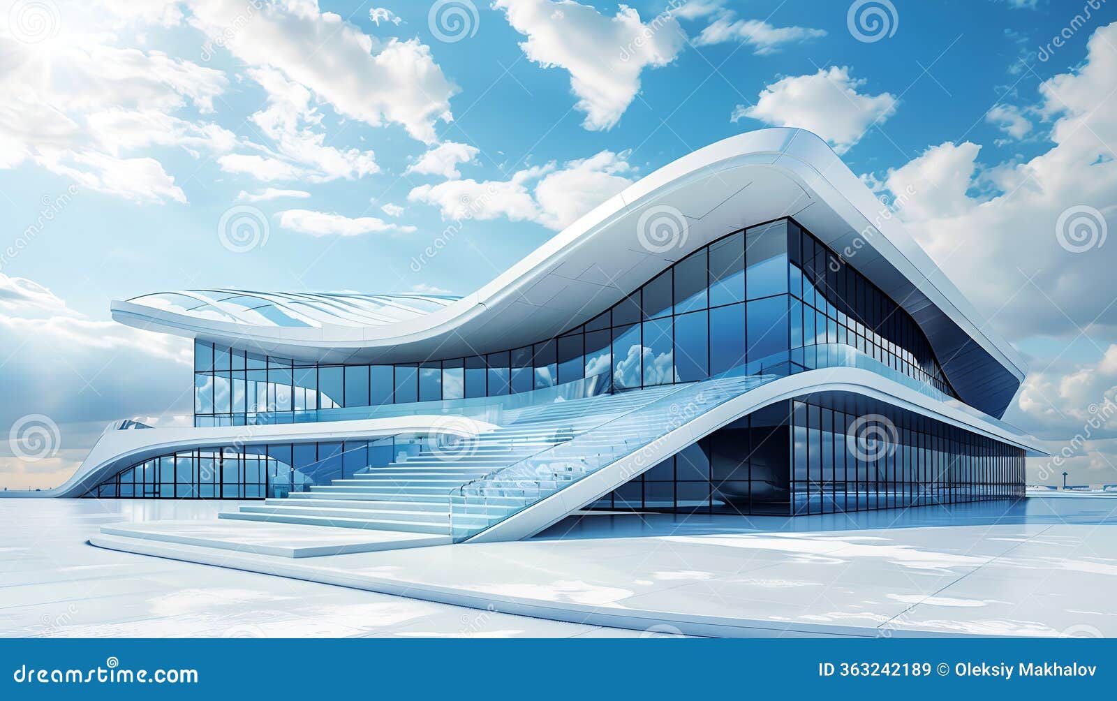 Modern Conceptual High Tech Building with Abstract Roof and Stairs ...
