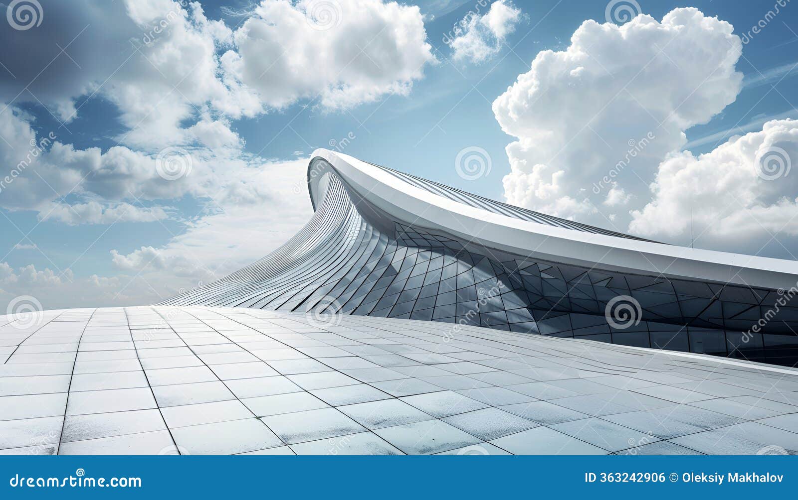 Modern Conceptual High Tech Building with Abstract Roof and Stairs ...