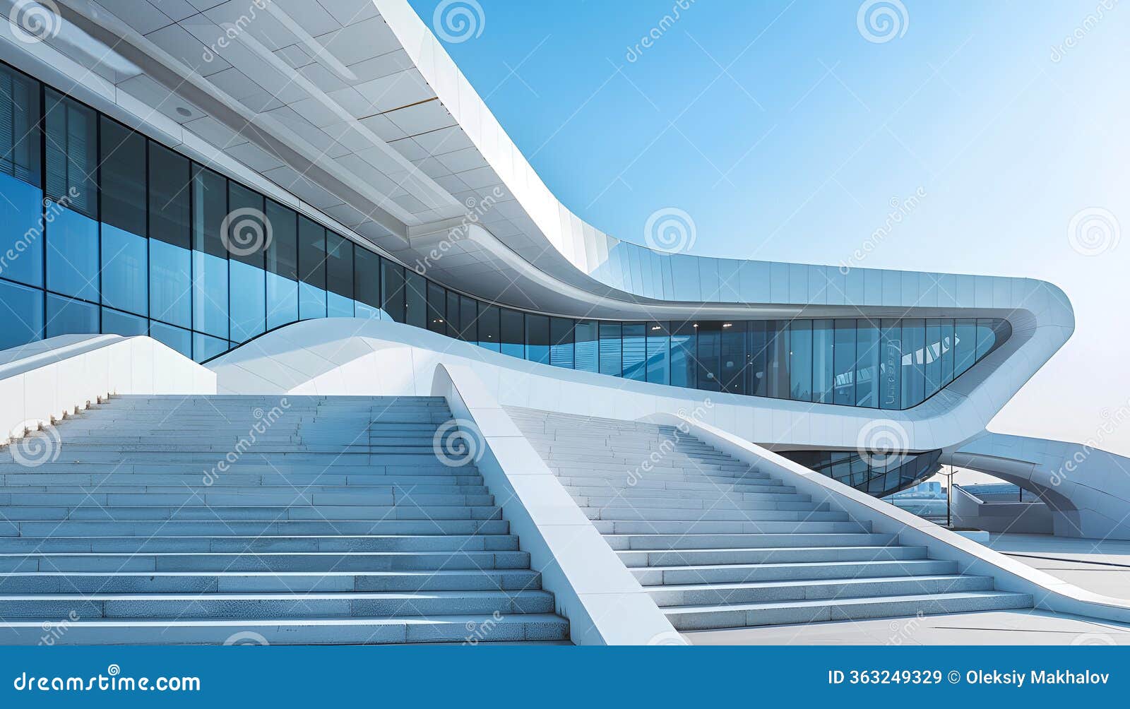 Modern Conceptual High Tech Building with Abstract Roof and Stairs ...